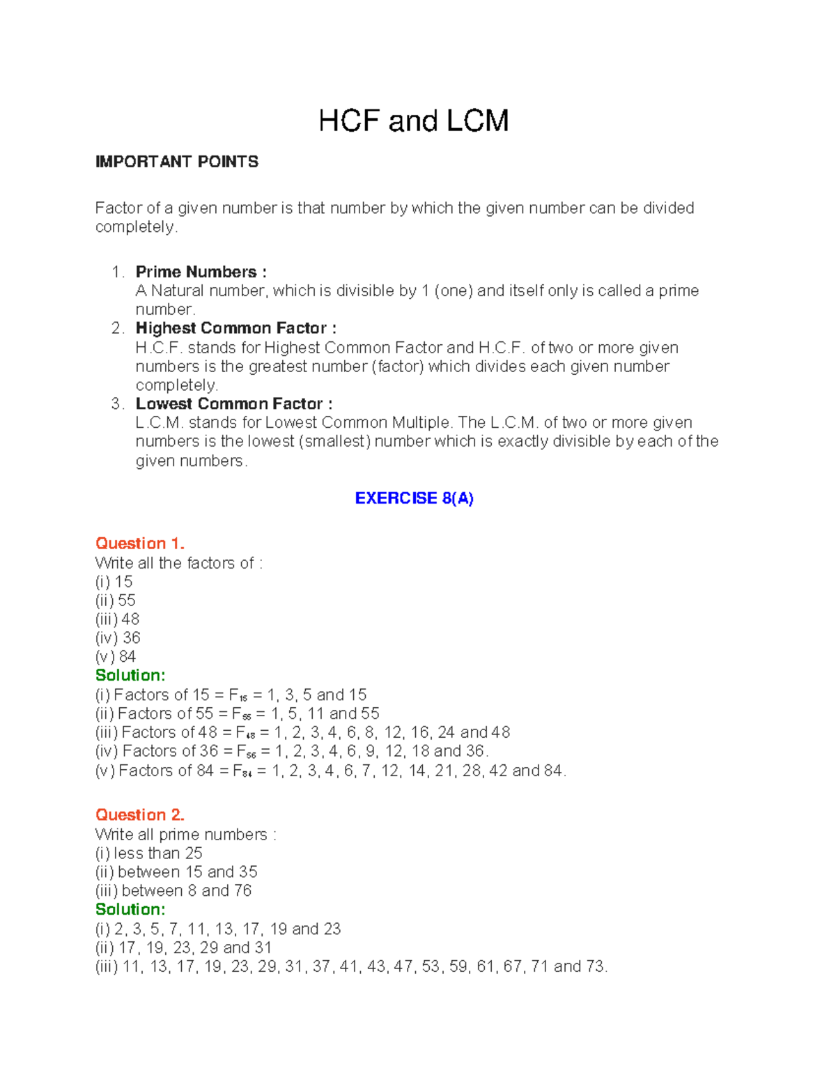HCF and LCM - notes - ncertbooksolutions IMPORTANT POINTS Factor of a ...