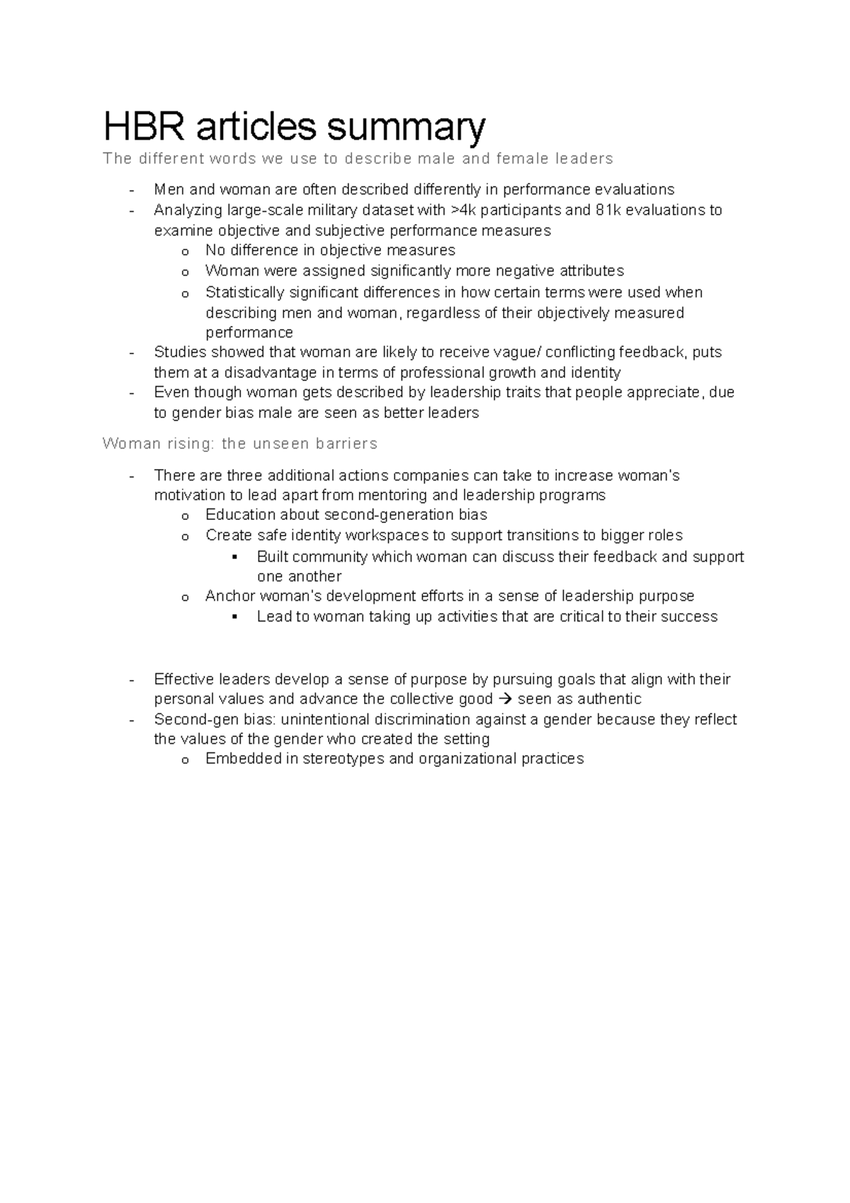 HBR articles summary - Studeersnel