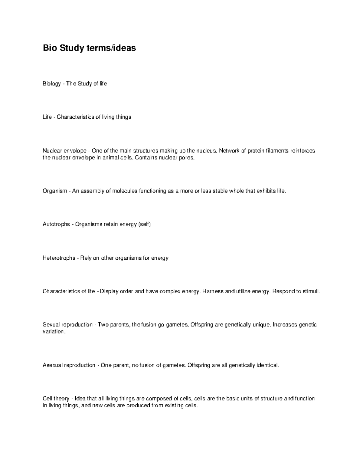 Document - Basic terms - Bio Study terms/ideas Biology - The Study of ...