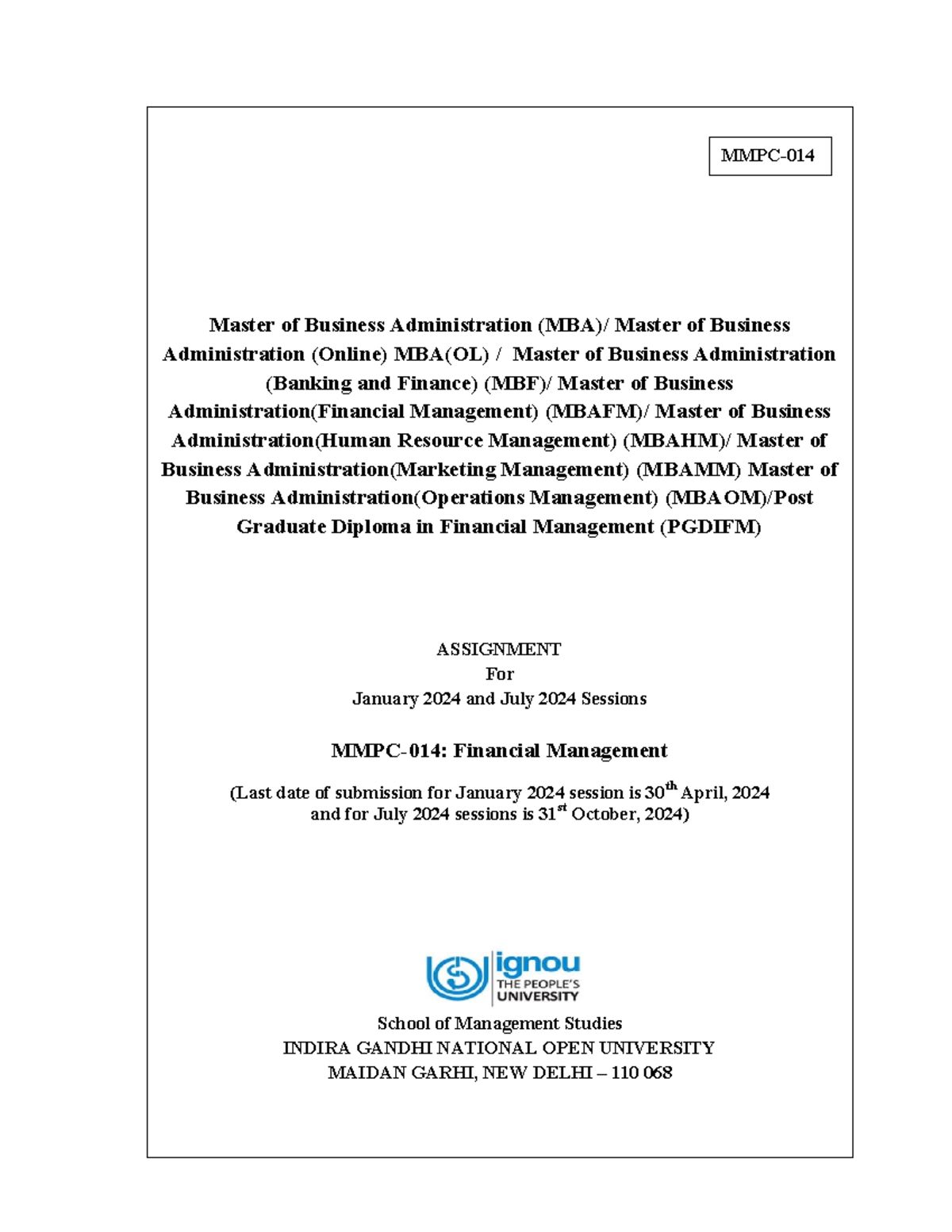 MMPC-014 - Assignments - MS- Master of Business Administration (MBA ...