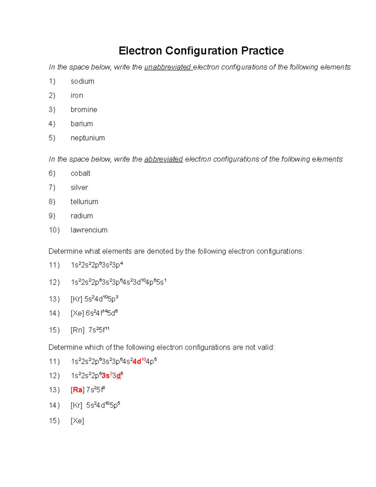 Electron Confiuration Practice - Studocu