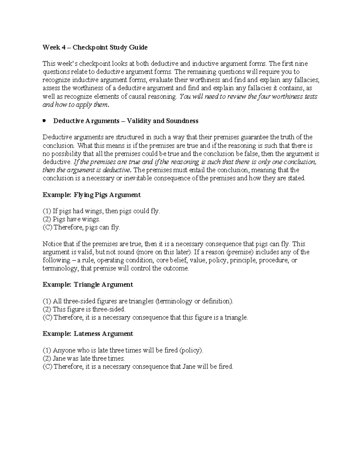 Week 4 - Checkpoint Study Guide - Week 4 – Checkpoint Study Guide This ...