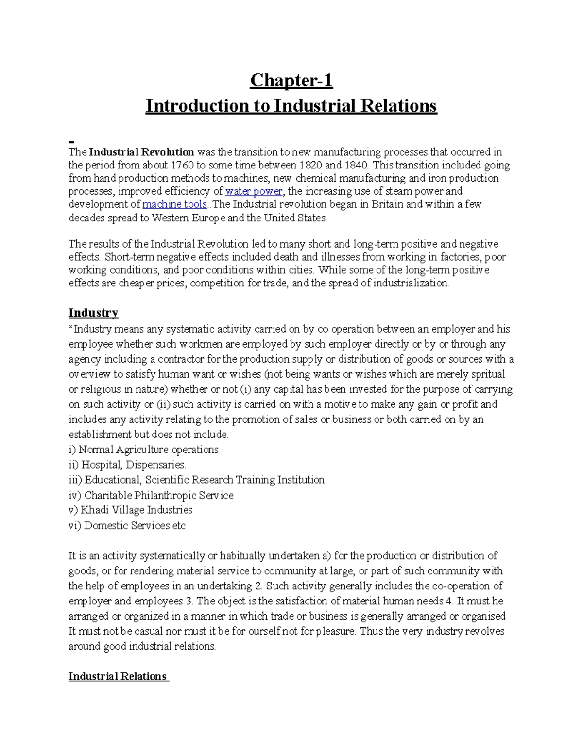 Chapter 1 Industrial Relations Chapter Introduction To Industrial