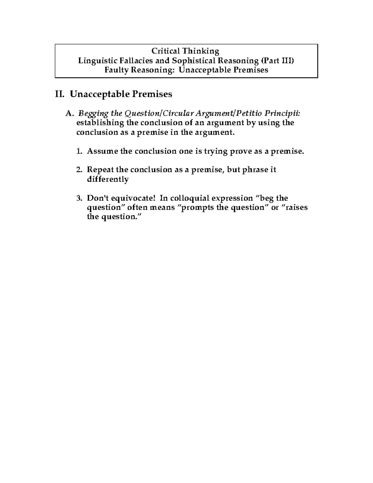 Lecture Linguistic Fallacies And Sophistical Reasoning Part Iii