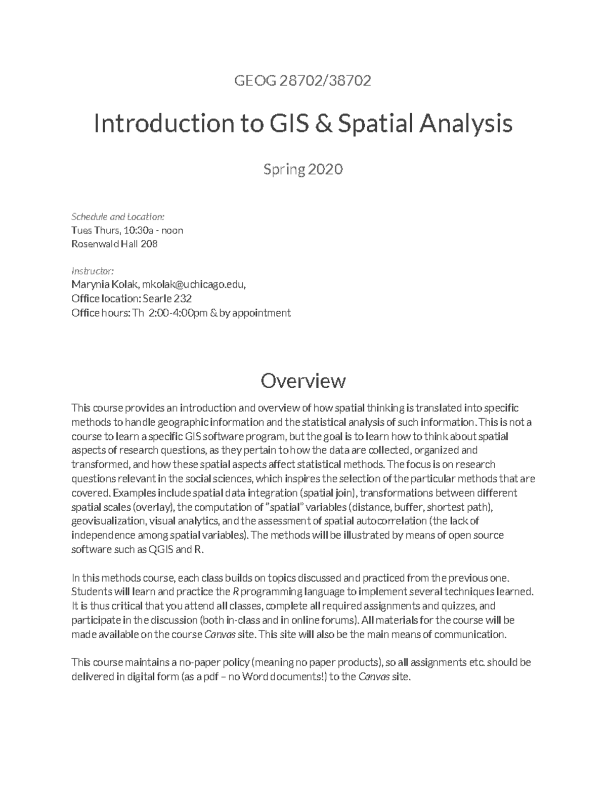 GIS-Social Scientist Spring 2020 Syllabus - GEOG Introduction to GIS ...