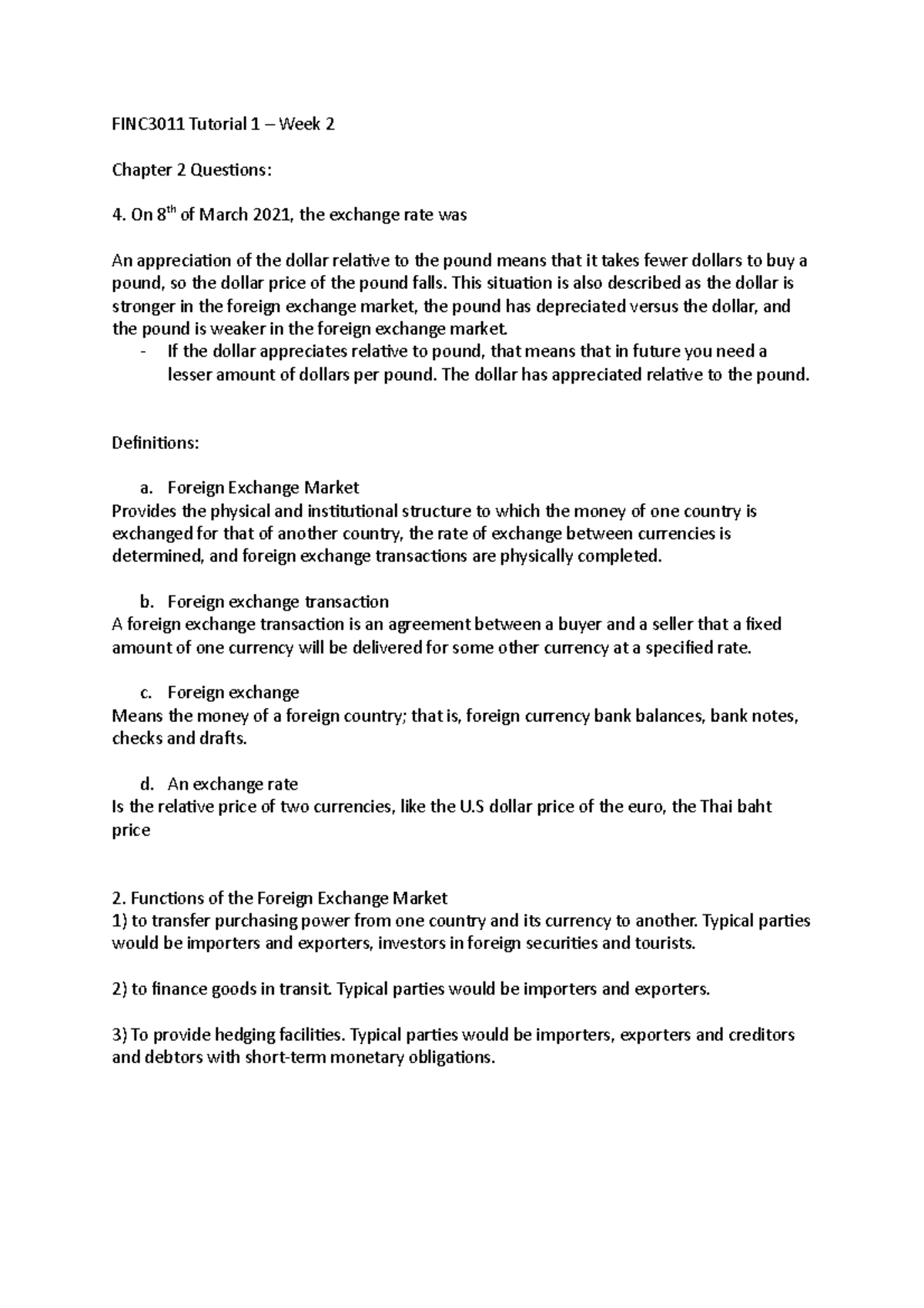 Tutorial 1 - FINC3011 Tutorial 1 – Week 2 Chapter 2 Questions: On 8th ...