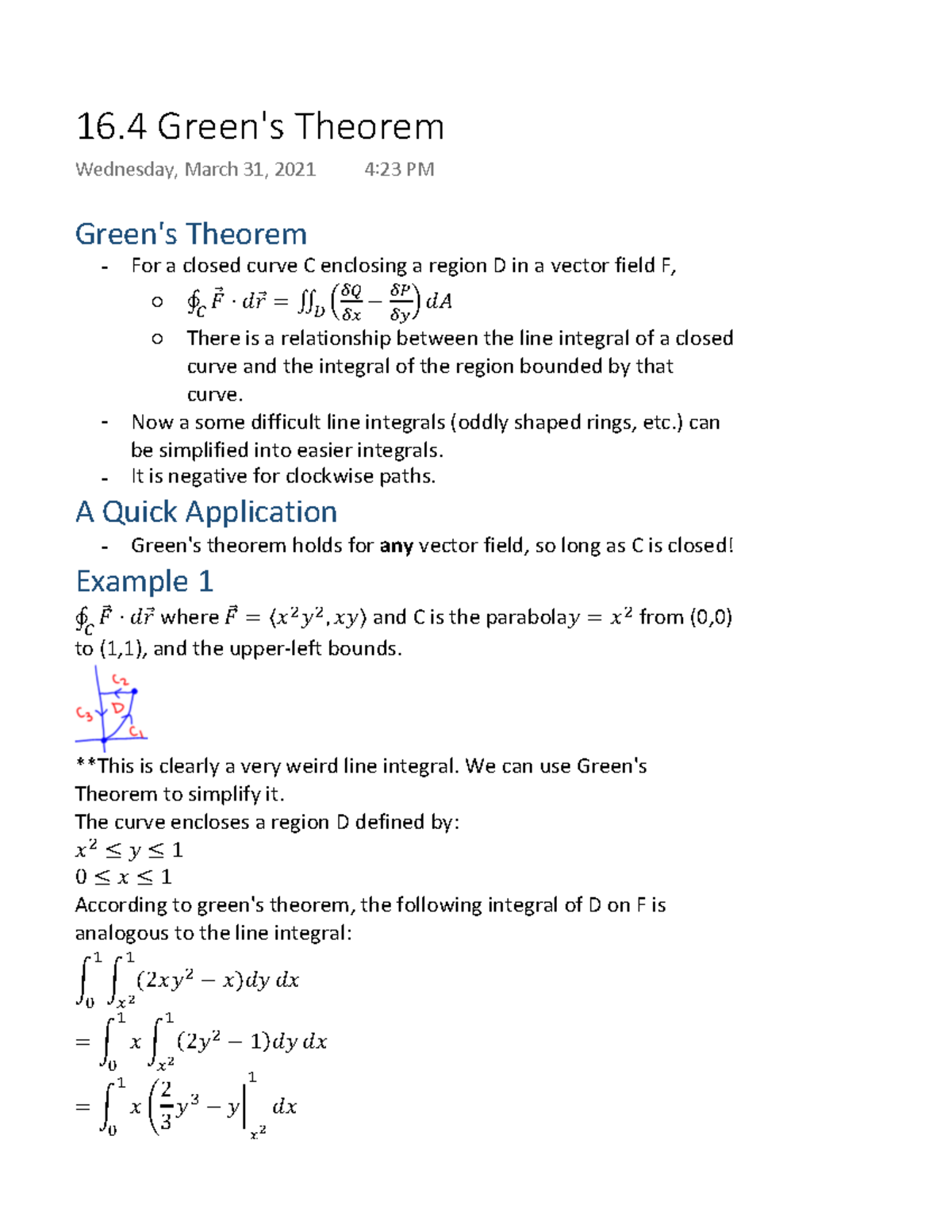16.4 Green's Theorem - Lecture notes 16.4 - Green's Theorem For a ...