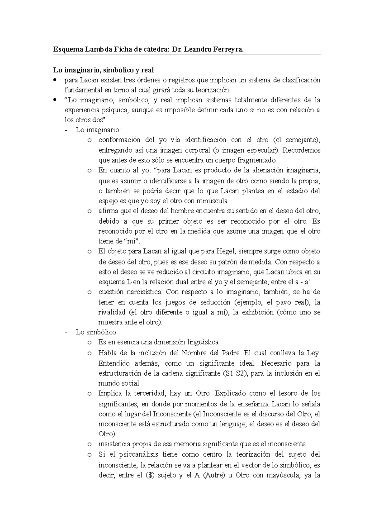 apunte psicopato - Esquema Lambda Ficha de cátedra: Dr. Leandro ...
