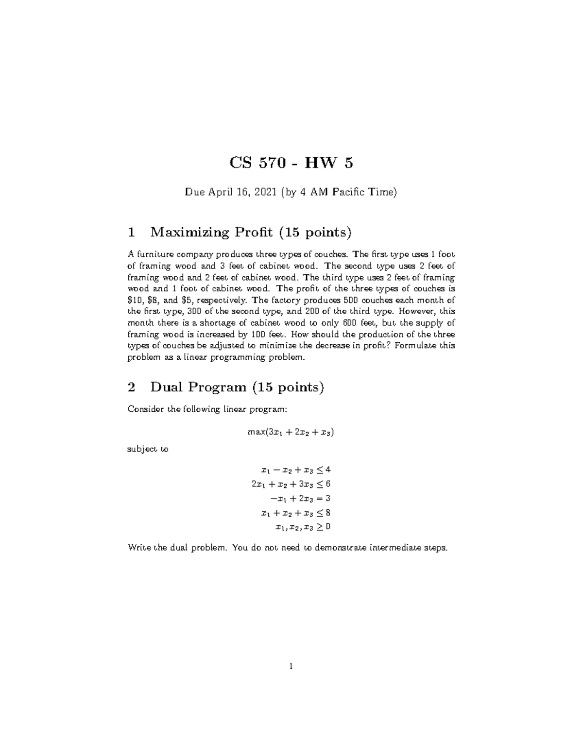 CSCI570 HW5 - hom work sol - CS 570 - HW 5 Due April 16, 2021 (by 4 AM Pacific Time) 1 ...