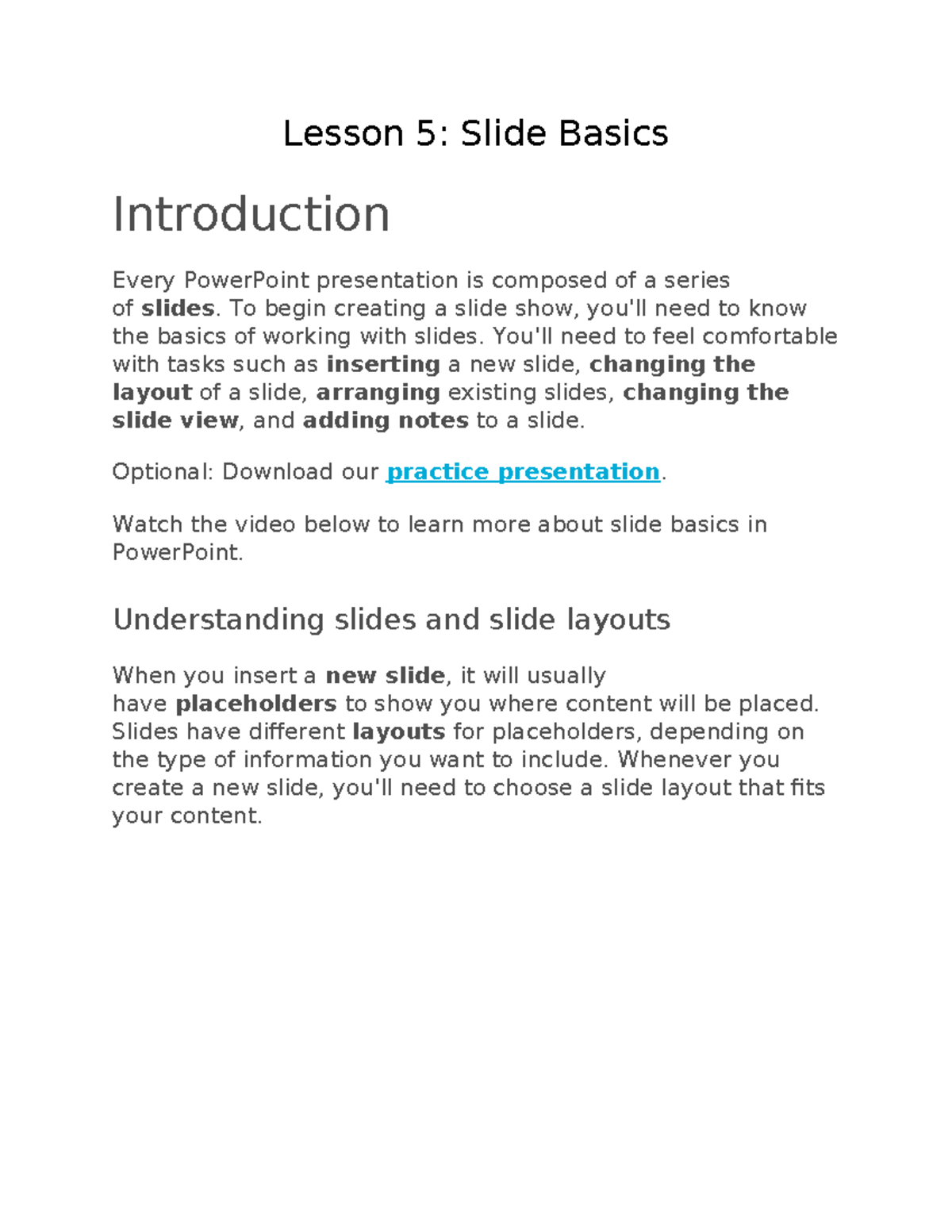 Lesson 5 Slide Basicsdocx - Lesson 5: Slide Basics Introduction Every ...
