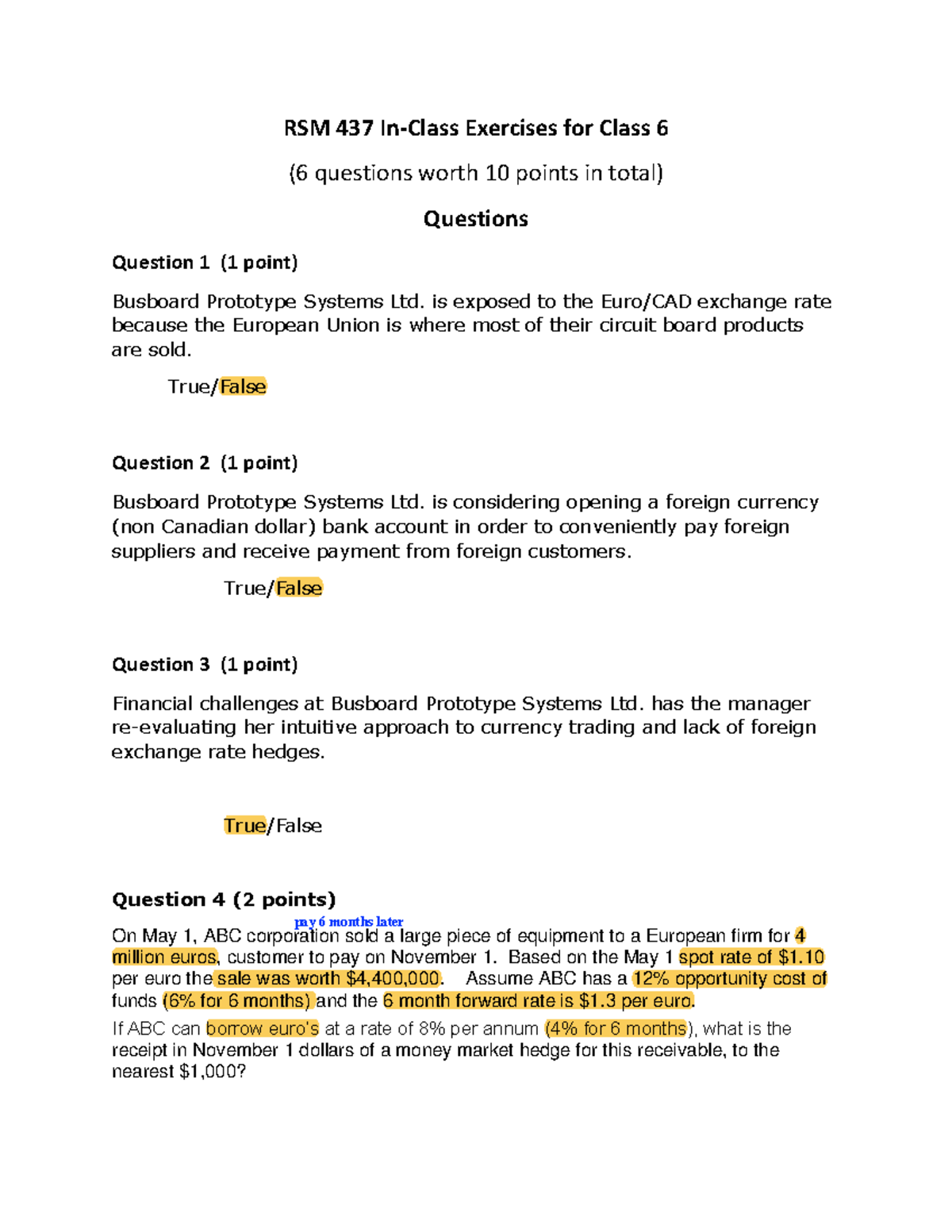 RSM 437 2023 Class 6 cont'd - RSM 437 In-Class Exercises for Class 6 (6 ...