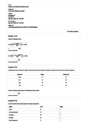 LAB 15 - Index Numbers - Exercises - LAB 15 – Index Numbers Question 1 of 8 Determine the index ...