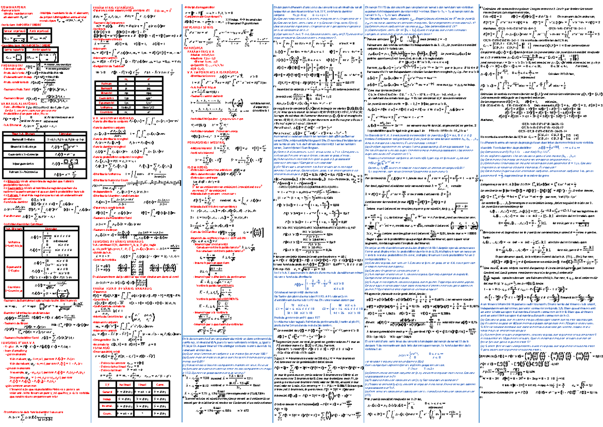 Formulari - Resumen PIE - COMBINATORIA reordenar tots els elements de elements, de p tipus - Studocu