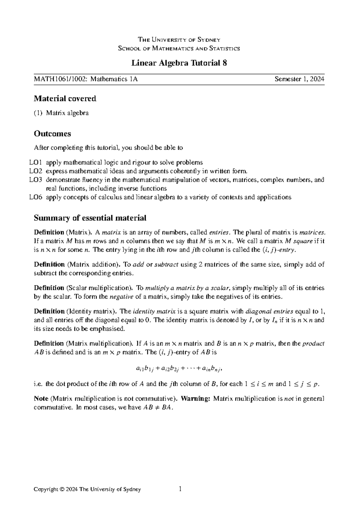 Linear algebra tutorial 8 - T￿￿U￿￿￿￿￿￿￿￿￿ ￿￿S￿￿￿￿￿ S￿￿￿￿￿ ￿￿M ...