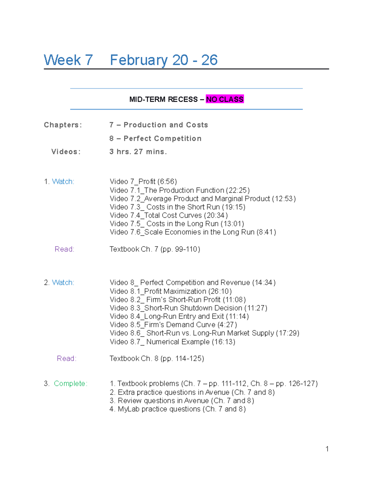 Week 7 Schedule - Week 7 February 20 - 26 MID-TERM RECESS – NO CLASS ...