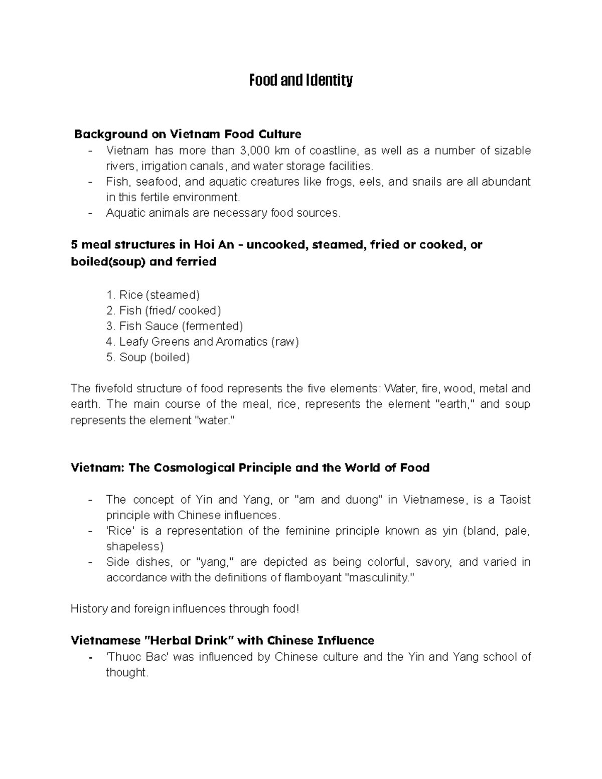 Food and Identity - Food and Identity Background on Vietnam Food ...