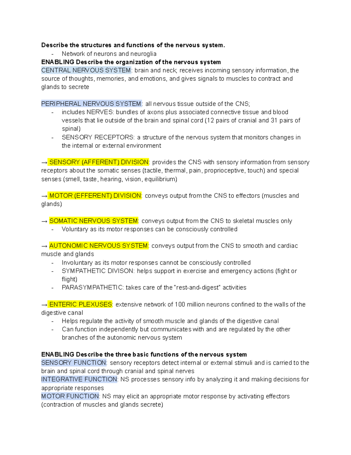 BIOL 1191 - CHAP 12 Nervous Tissues - Describe the structures and ...