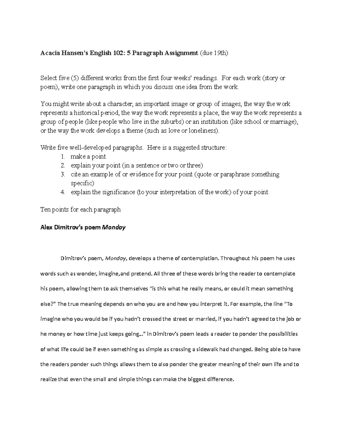 English 102 5 Paragraph Assignment - Acacia Hansen’s English 102: 5 ...