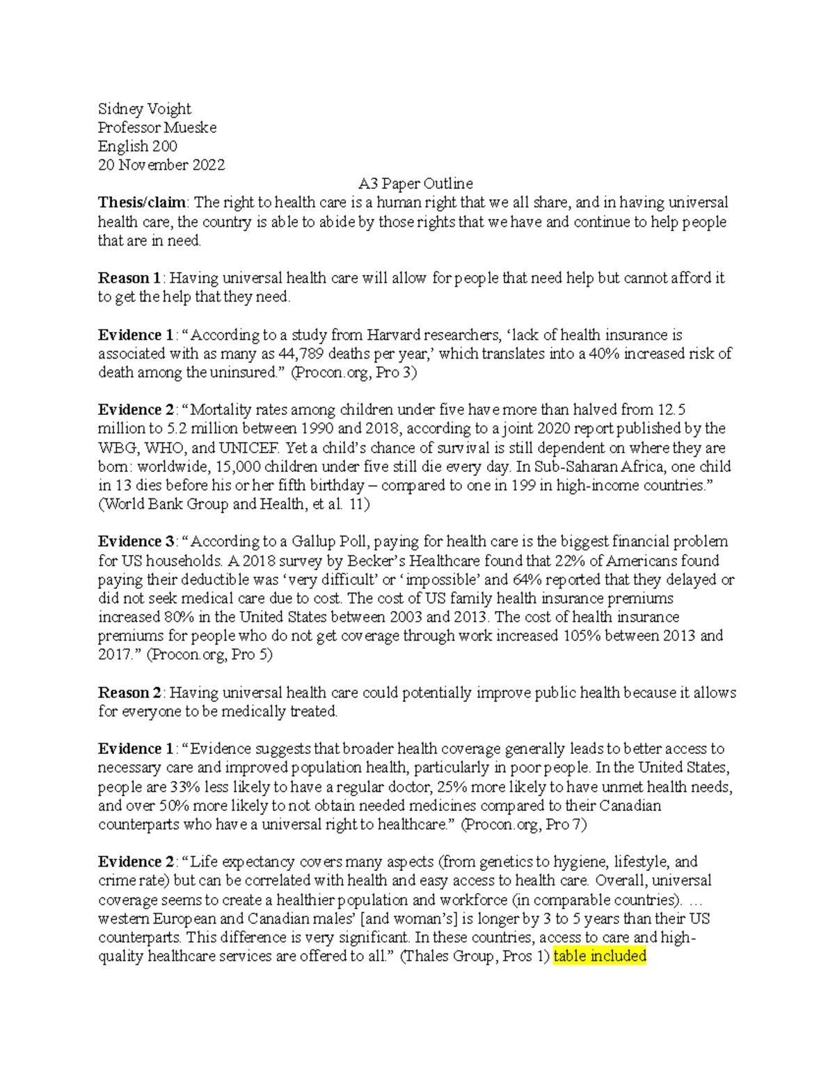 A3 Outline - Sidney Voight Professor Mueske English 200 20 November ...