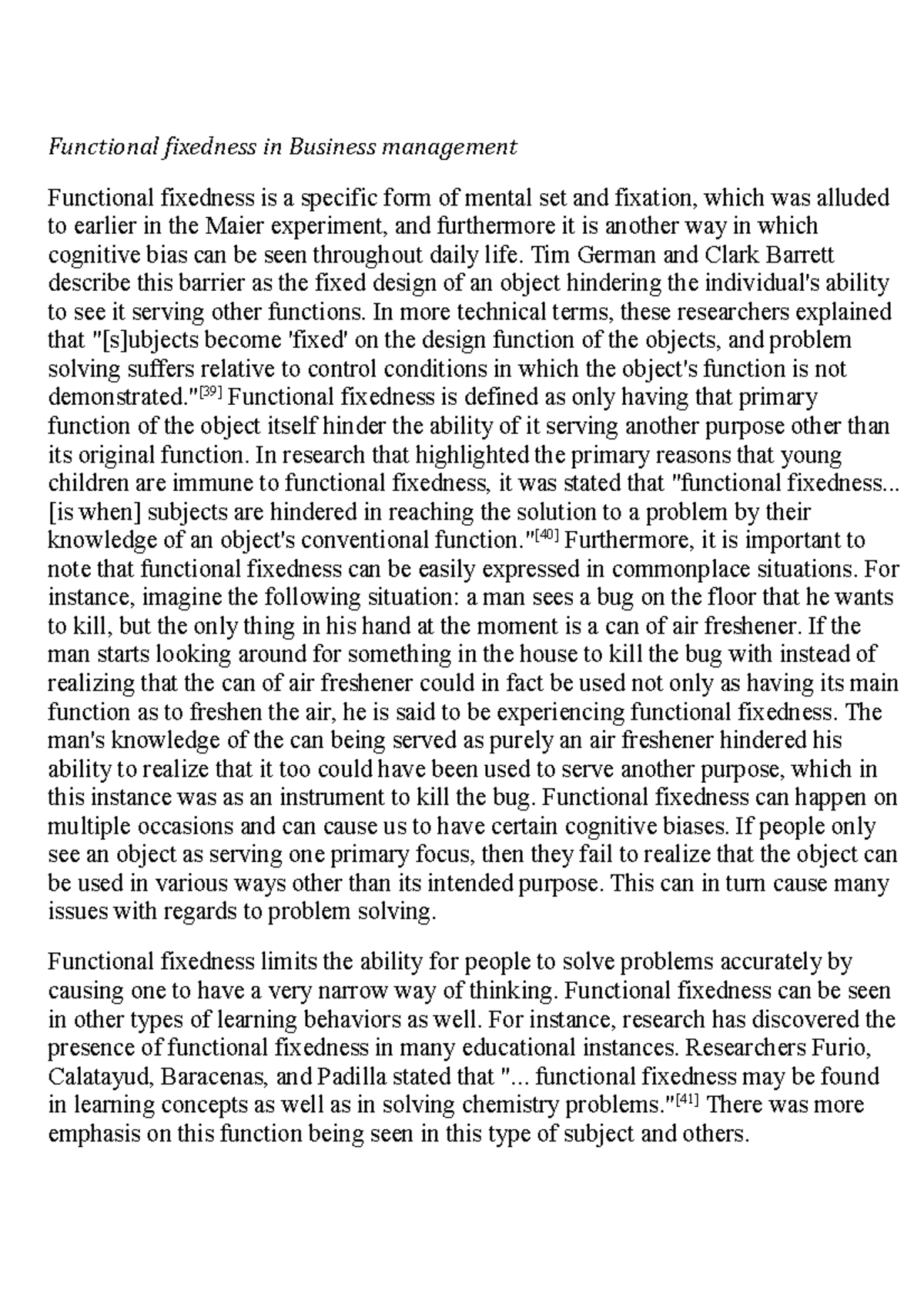 Functional fixedness in Business management - Functional fixedness in ...