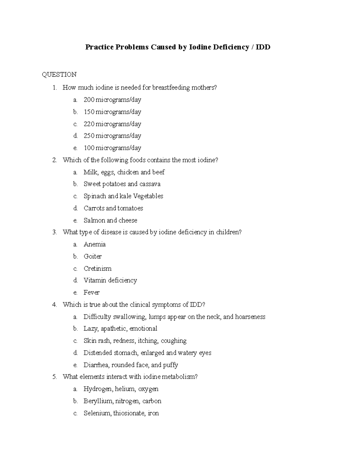 Practice Problems Caused by Iodine Deficiency - 200 micrograms/day b ...