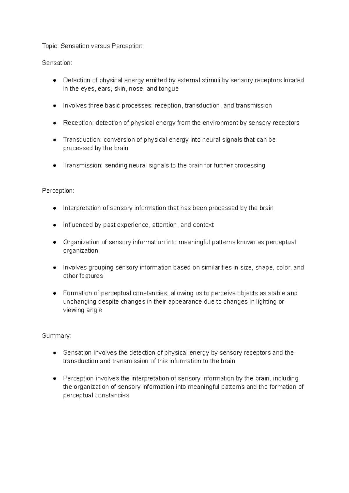 5.1, 5.2 Sensation versus Perception, wave and wavelengths - Topic ...