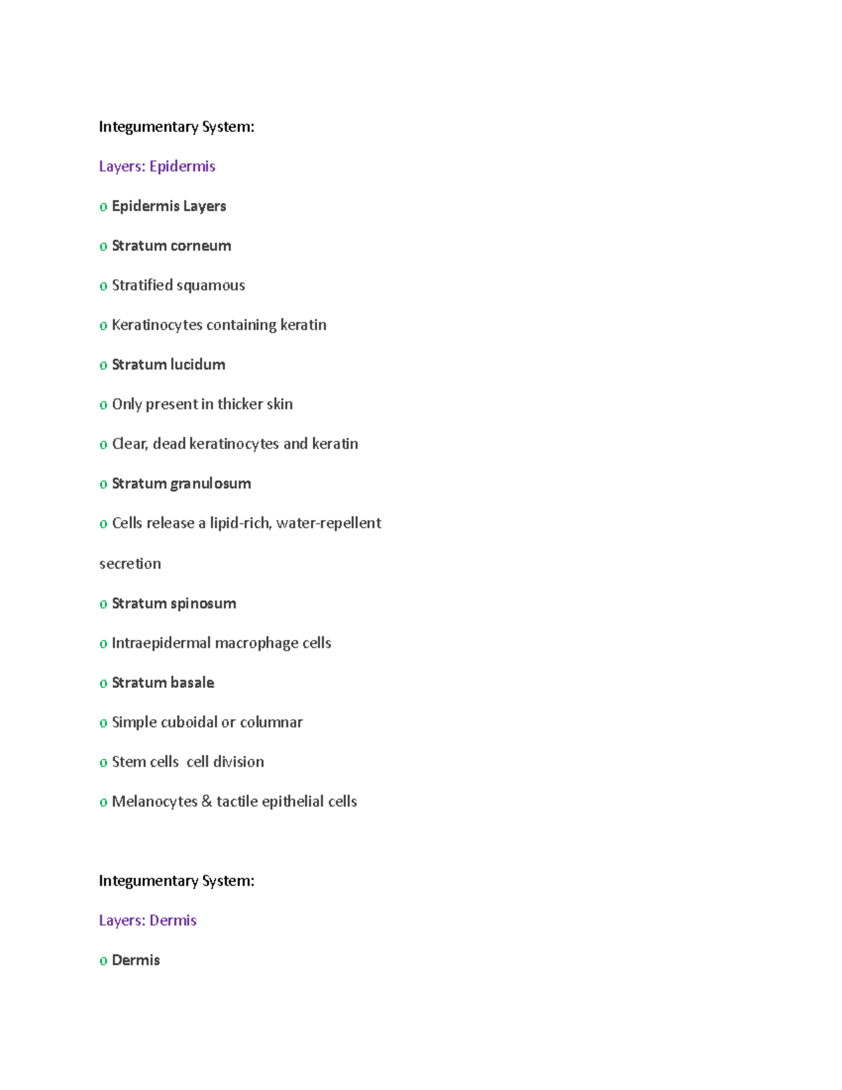 Integumentary System - KIN 170 FIRST POWERPOINT FINAL EXAM NOTES ...