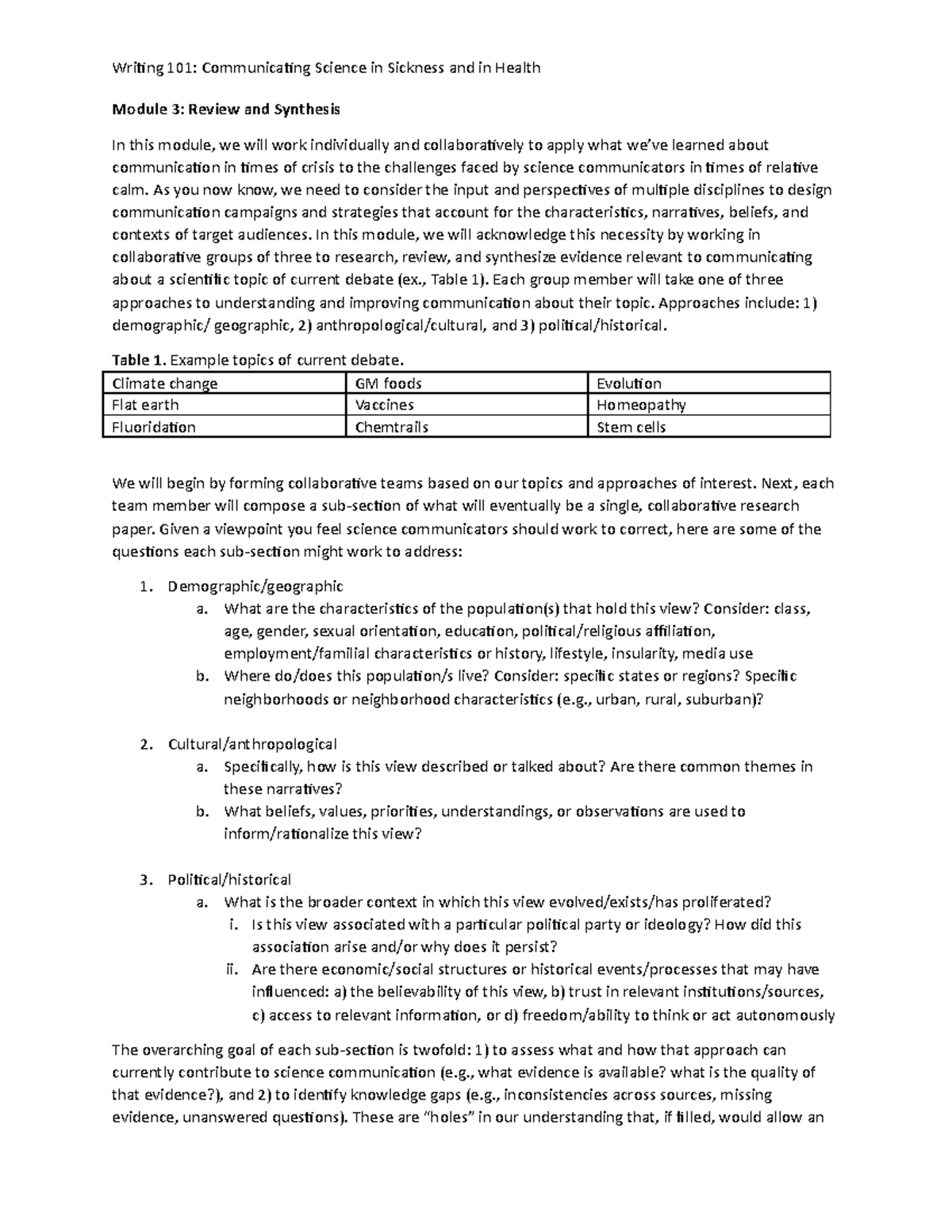 Review and Synthesis assignment - Writing 101: Communicating Science in ...