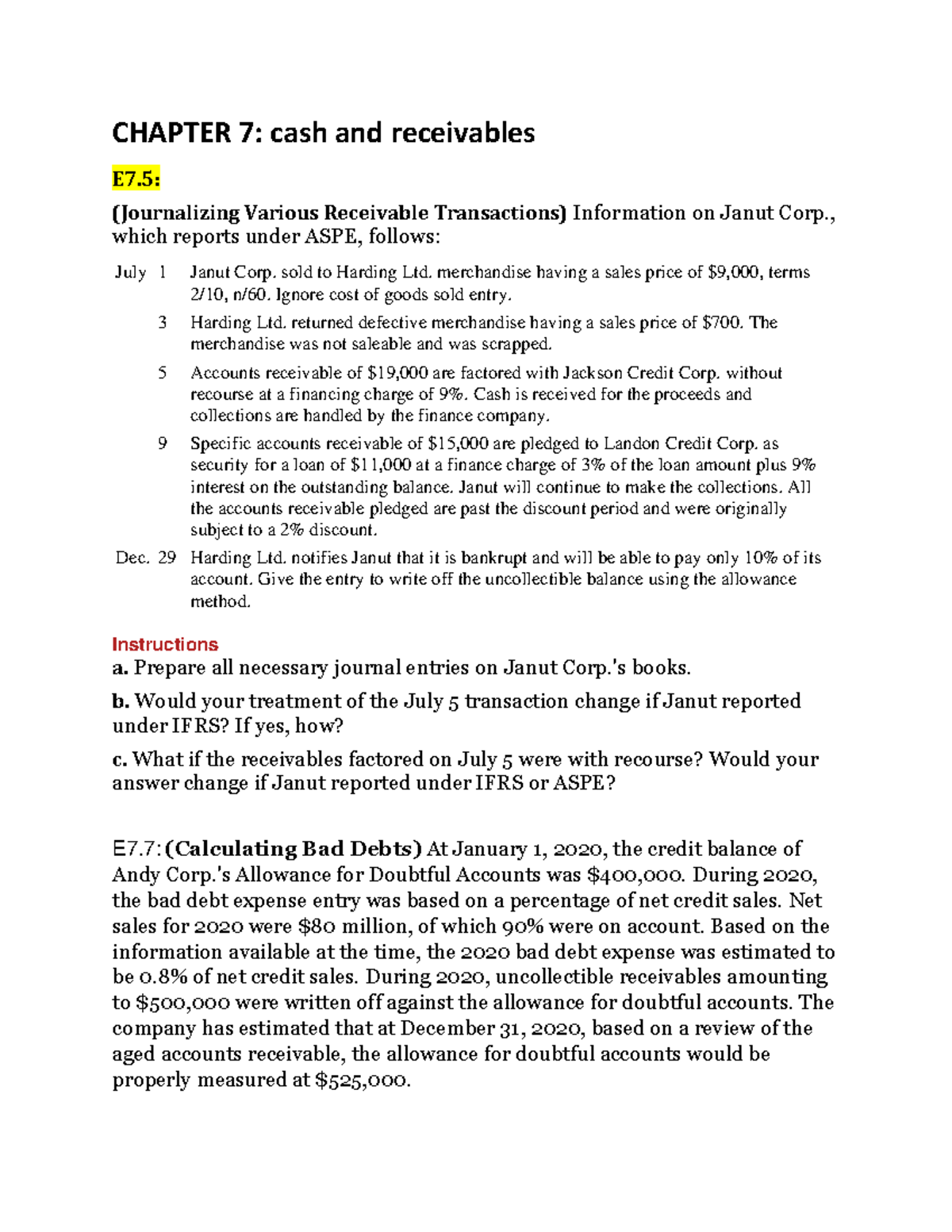 BU387 final testbook assigned questions - CHAPTER 7: cash and ...