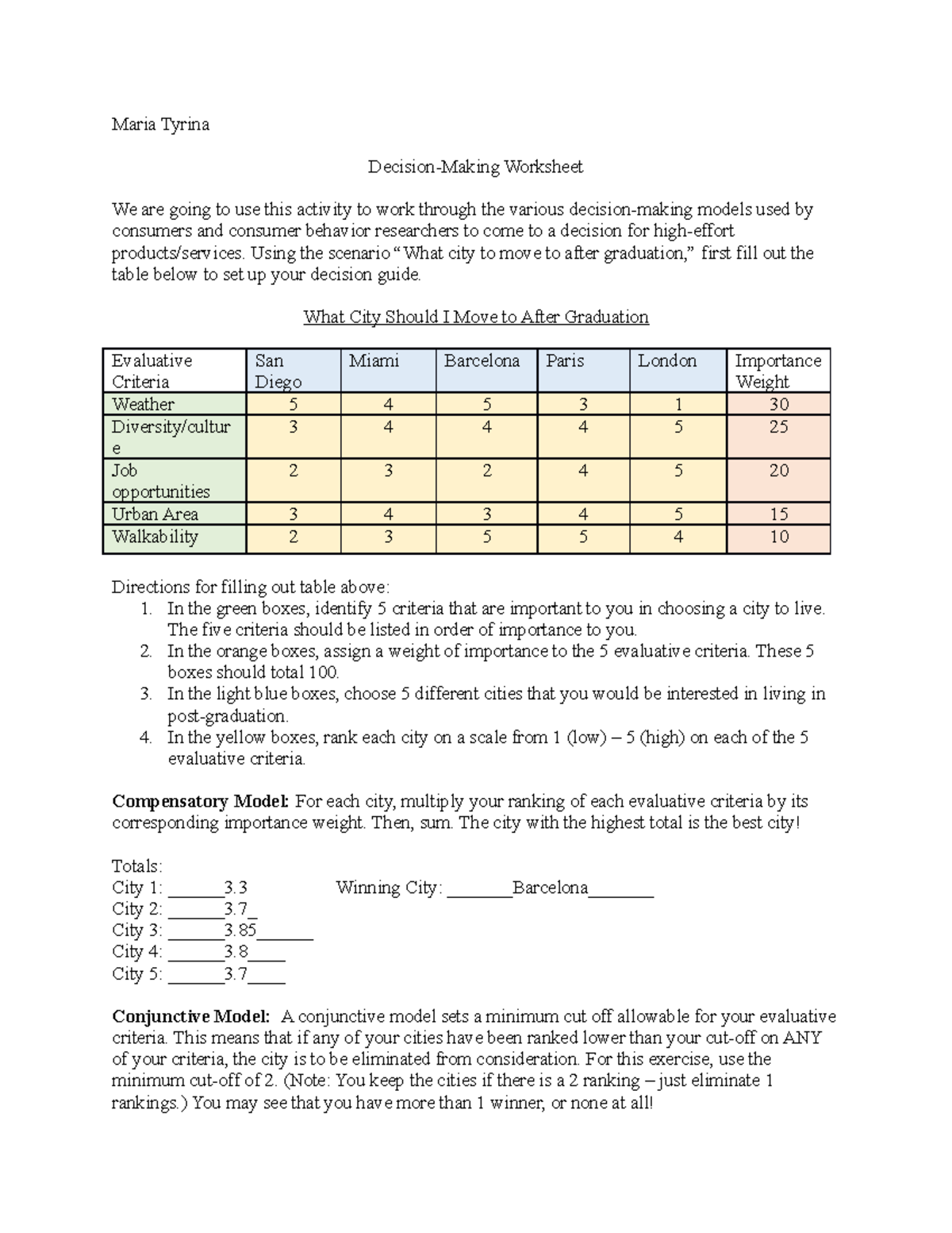 Decision Making Worksheet - Maria Tyrina Decision-Making Worksheet We ...
