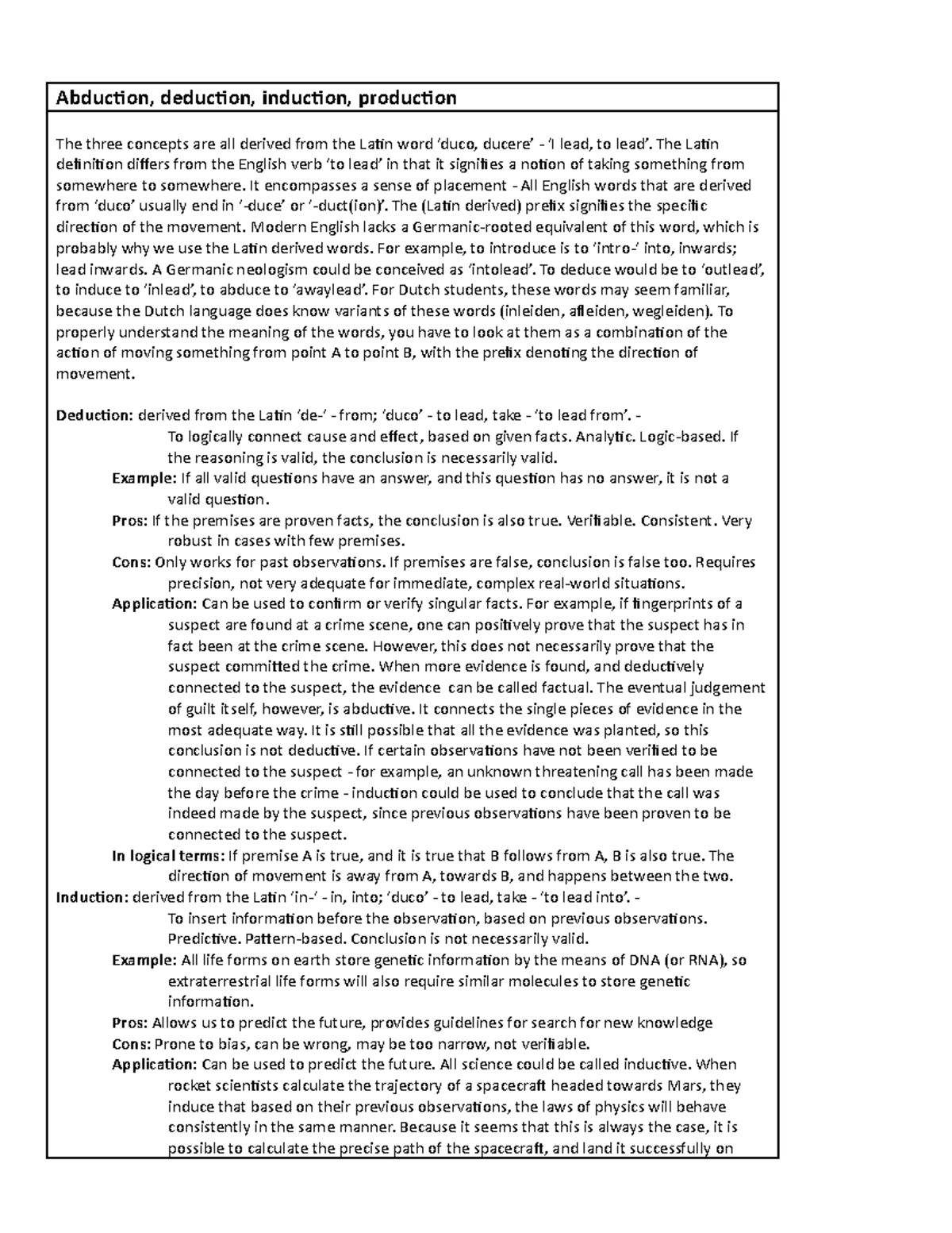 Philosophy of Science III Vocabulary - Abduction, deduction, induction ...