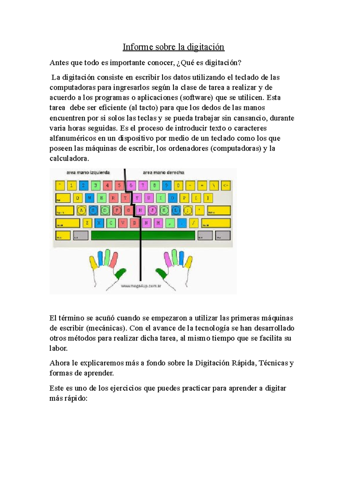 Informe sobre la digitacion - Informe sobre la digitación Antes que ...