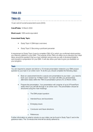 EMA question paper E314 - EMA EMA project 50 per cent of overall ...