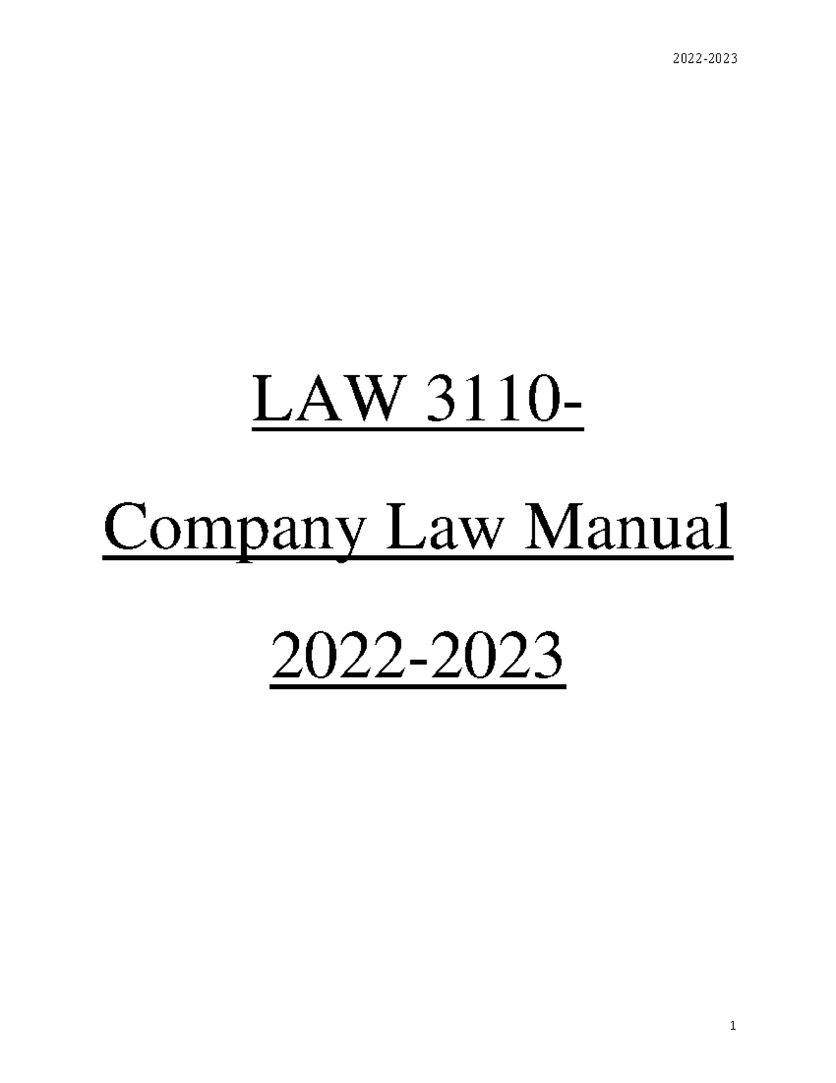 Company Law Manual 2022-2023 - LAW 3110- Company Law Manual 2022 ...