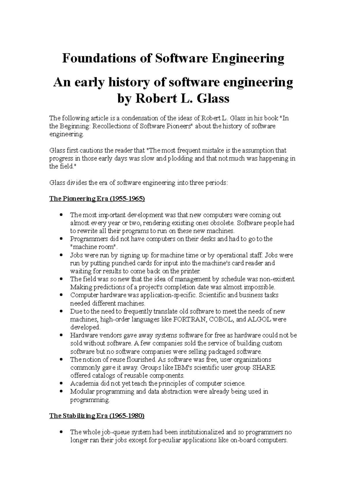 Origen de la ing sw - software - Foundations of Software Engineering An early history of ...
