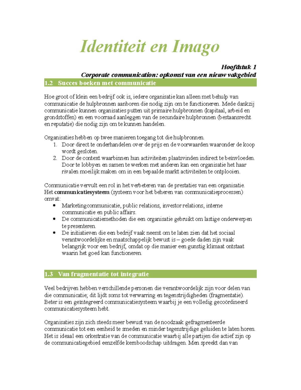 Samenvatting Identiteit en Imago - Identiteit en Imago Hoofdstuk 1 ...