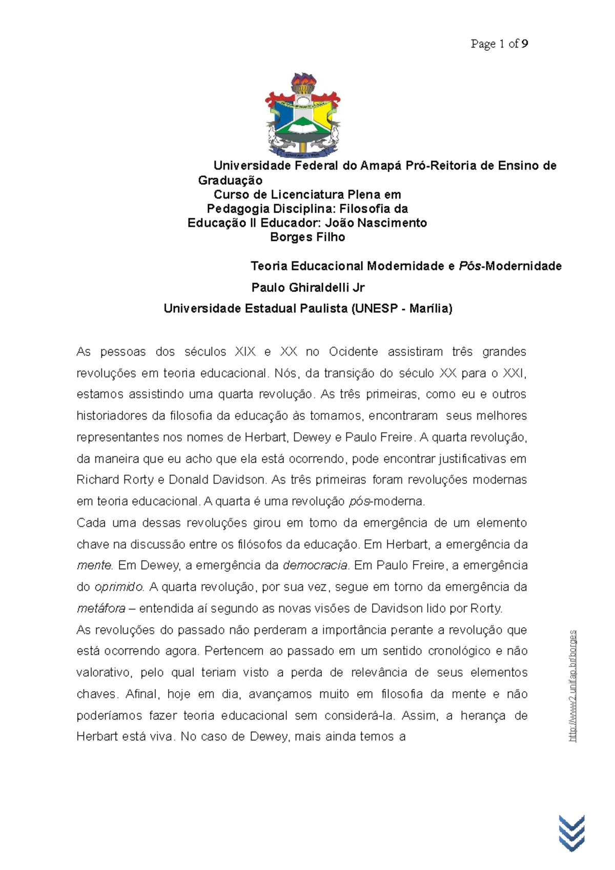 12 Teoria Educacional Modernidade e Pós-Modernidade - Page 1 of 9 ...