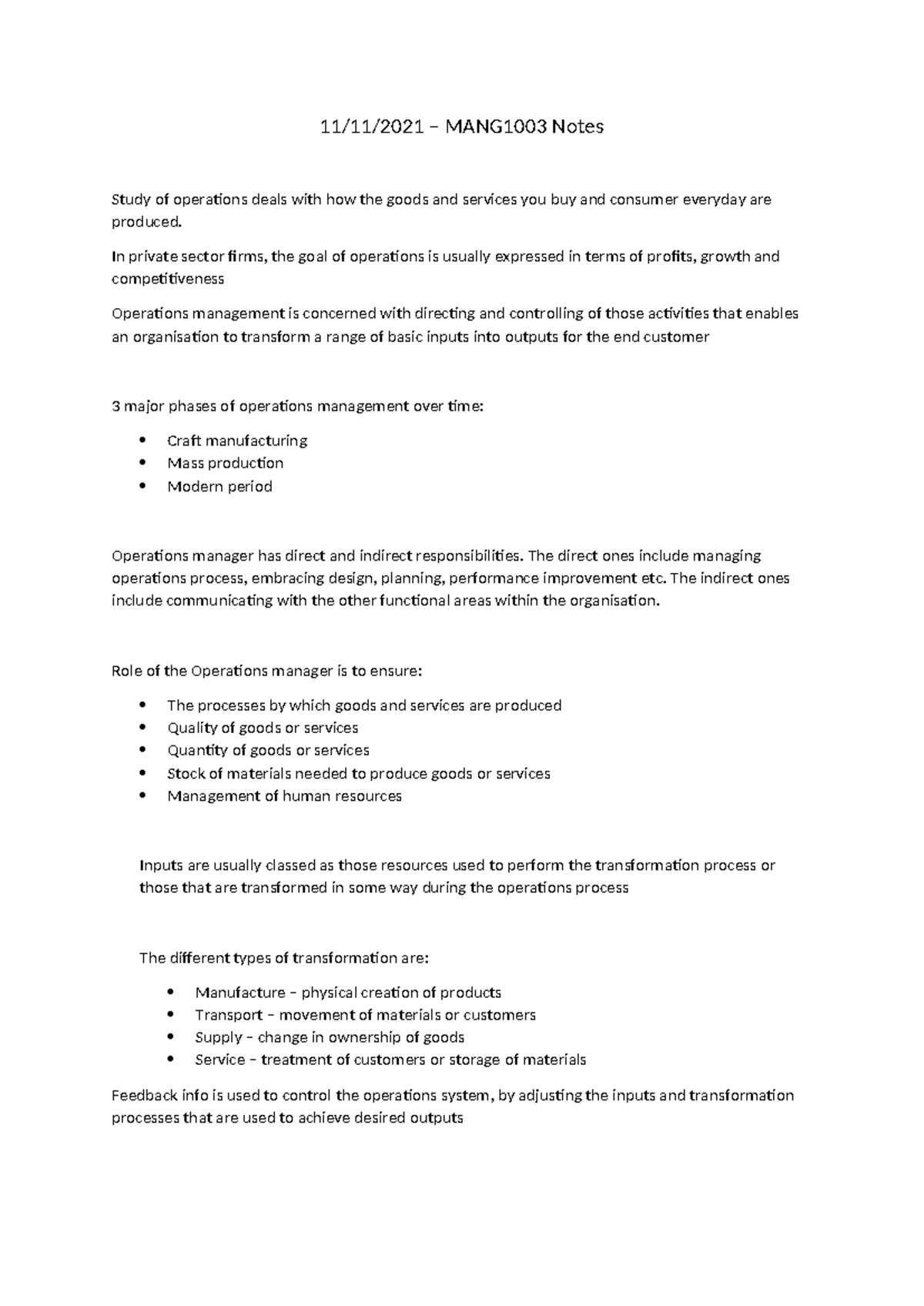 11TH NOV MANG1003 Notes - 11/11/2021 – MANG1003 Notes Study of ...