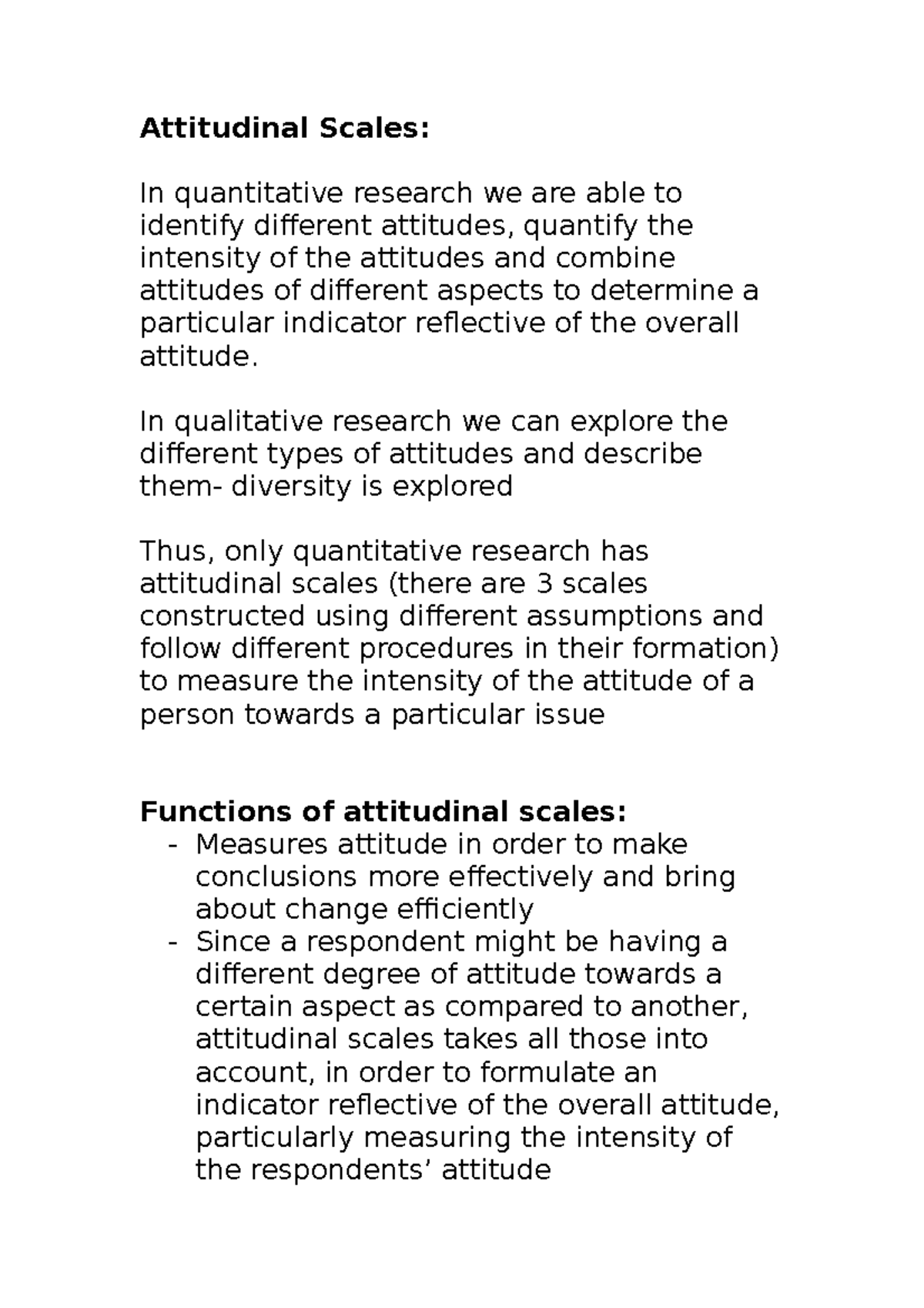 Attitudinal Scales - notes - Attitudinal Scales: In quantitative ...