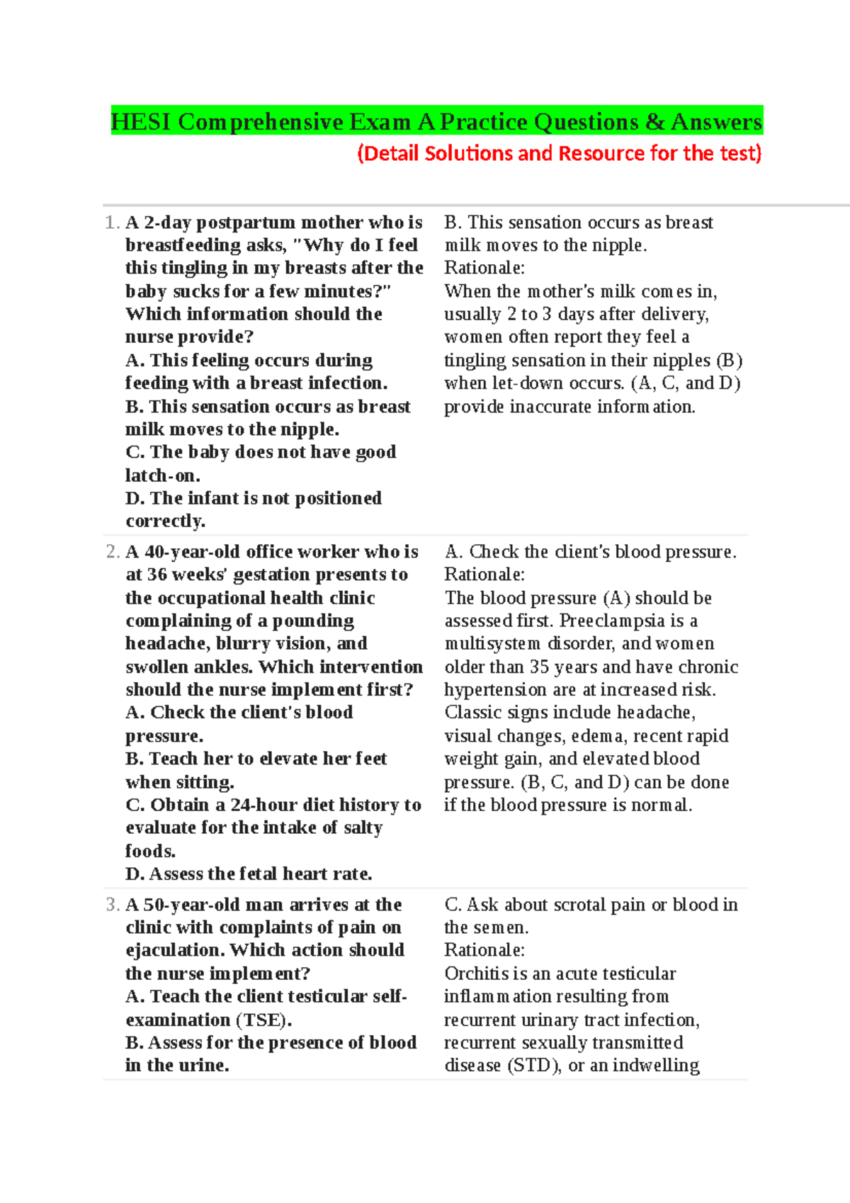 HESI Comprehensive Exam A Practice Questions Answers.docx - HESI ...