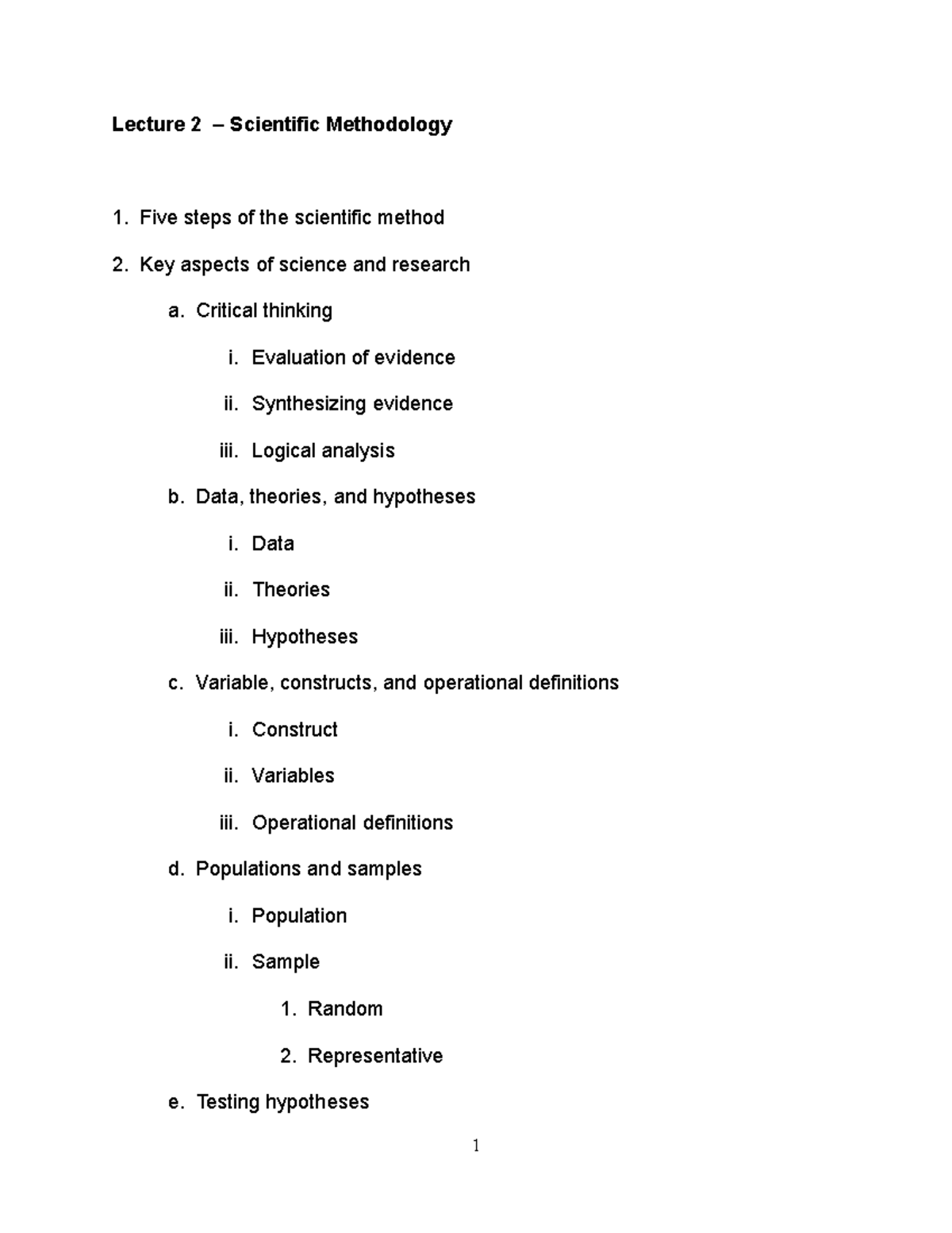 PSC Lecture 2 -Scientific Methodology - Lecture Outline - Lecture 2 ...