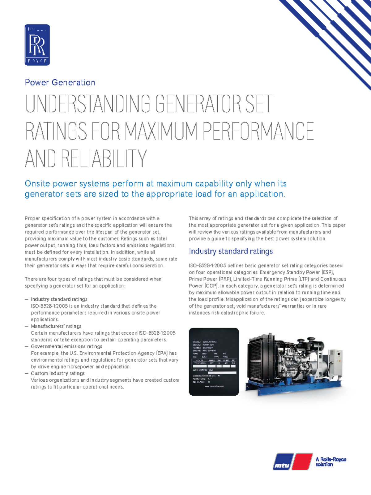 21162 Understand Ratings TA - UNDERSTANDING GENERATOR SET RATINGS FOR ...
