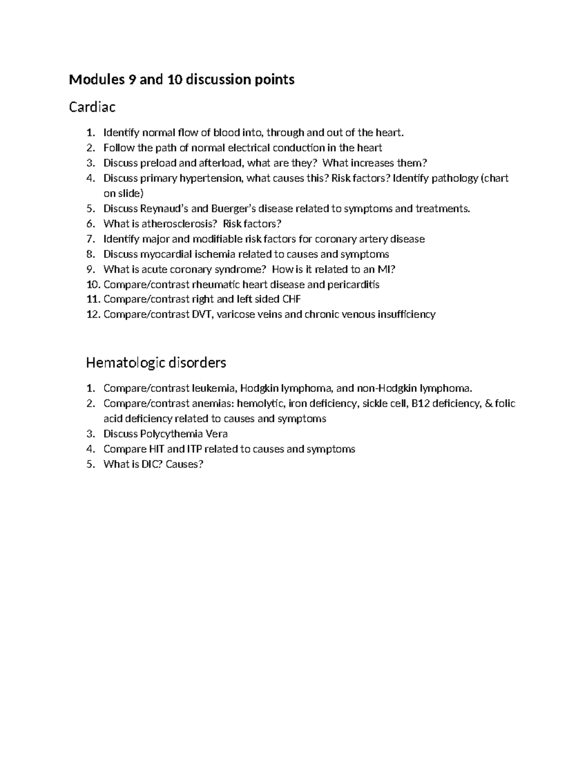 Patho - Mod 9&10 discussion points - Modules 9 and 10 discussion points ...