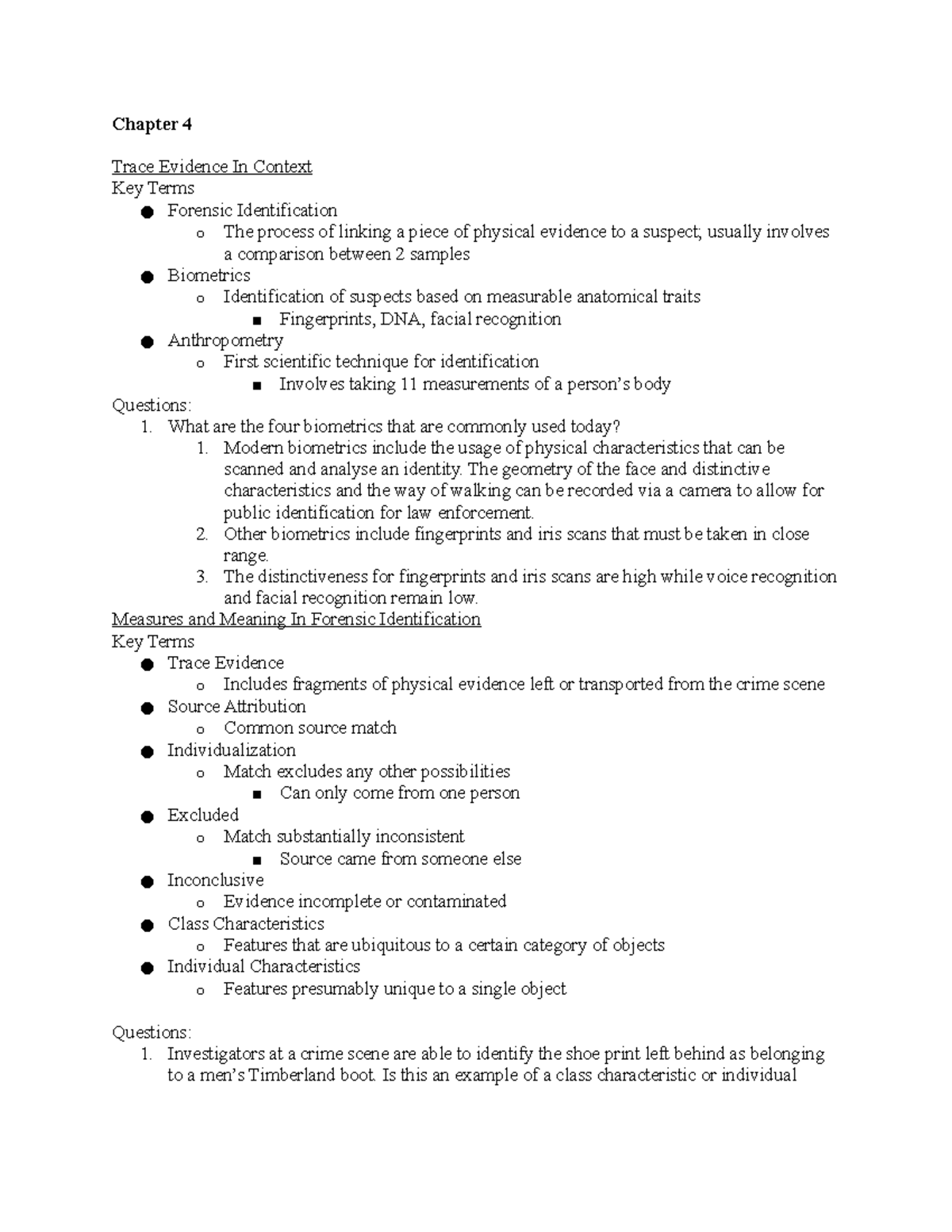 Legal Psychology Exam 2 Study Guide - Chapter 4 Trace Evidence In ...