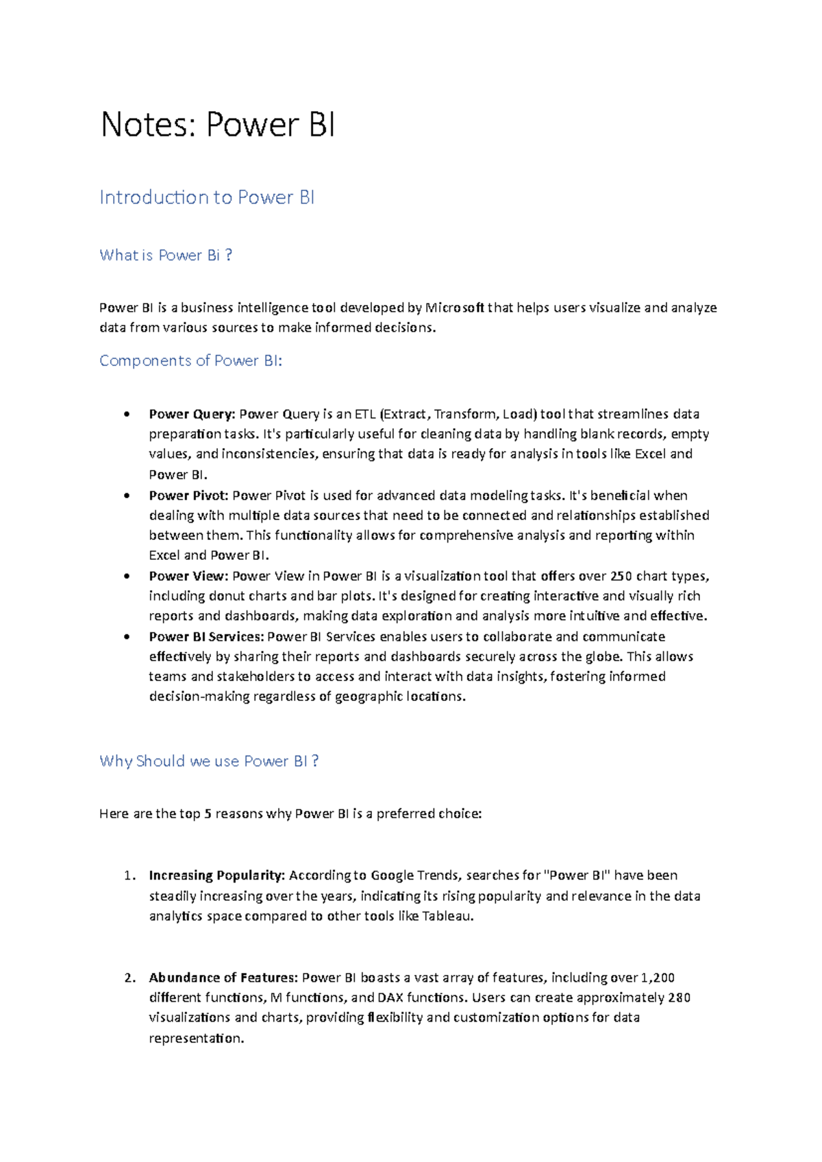 Notes powerbi - hjmjmjm - Notes: Power BI Introduction to Power BI What ...