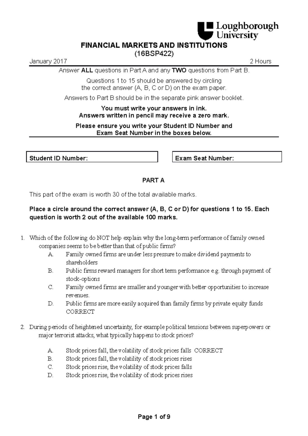 Financial Markets 2016 Answers - FINANCIAL MARKETS AND INSTITUTIONS ...