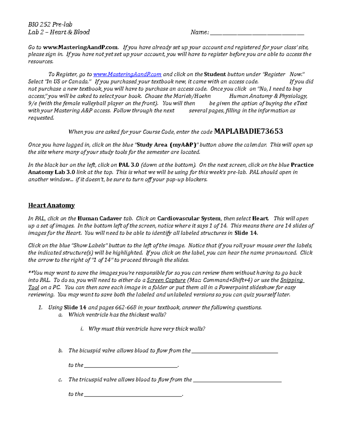 252 Lab2 Heart Labadie - Lab 2 - BIO 252 Pre-lab Lab 2 – Heart & Blood ...