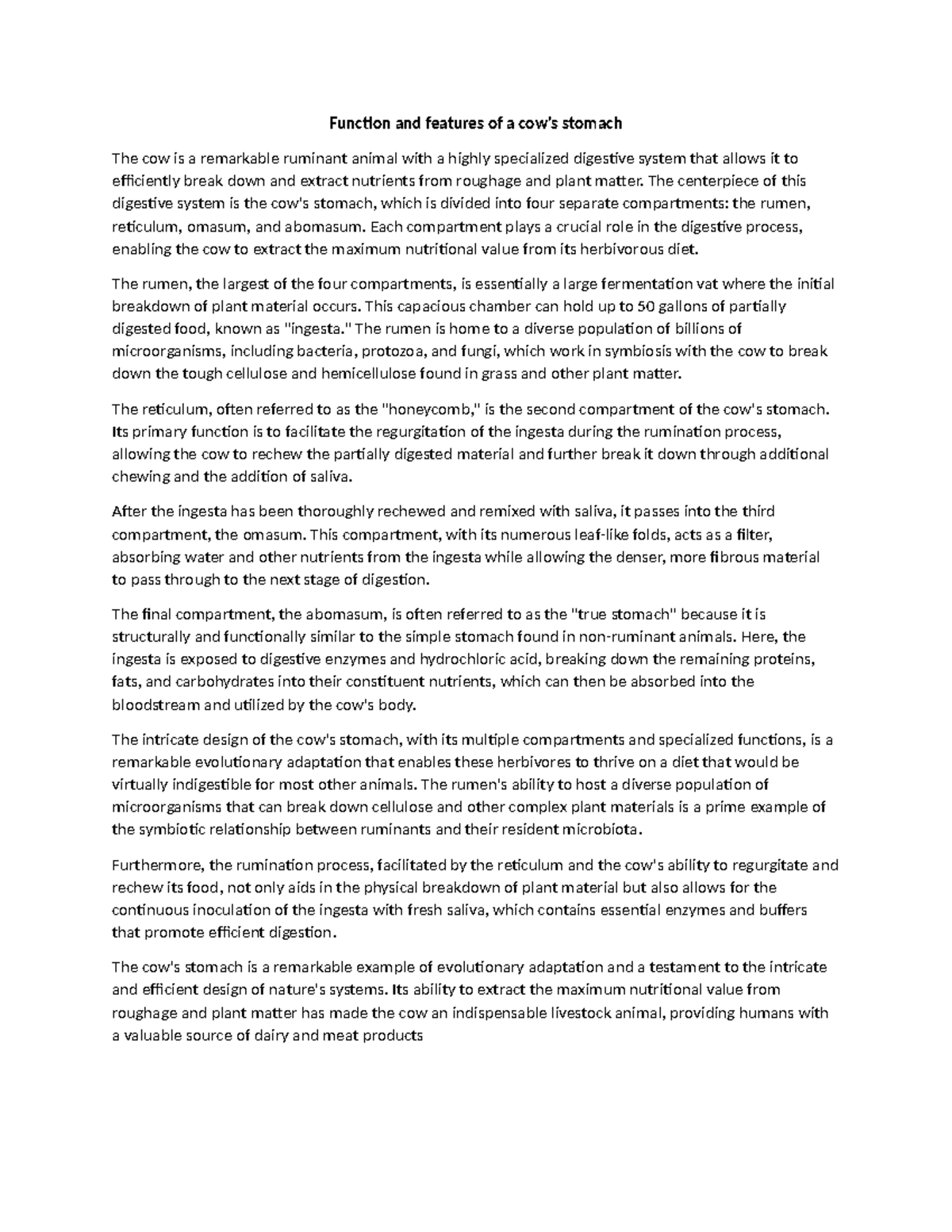 Function and features of a cow - The centerpiece of this digestive ...