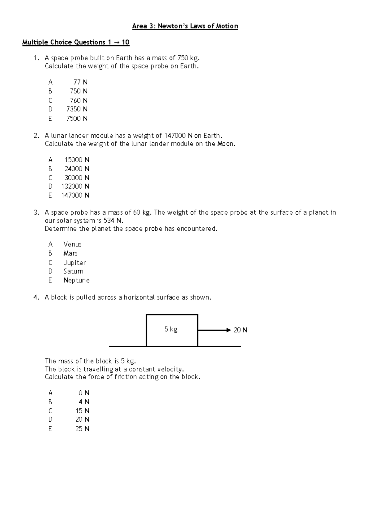 Homework In Physics - Area 3: Newton’s Laws of Motion Multiple Choice ...