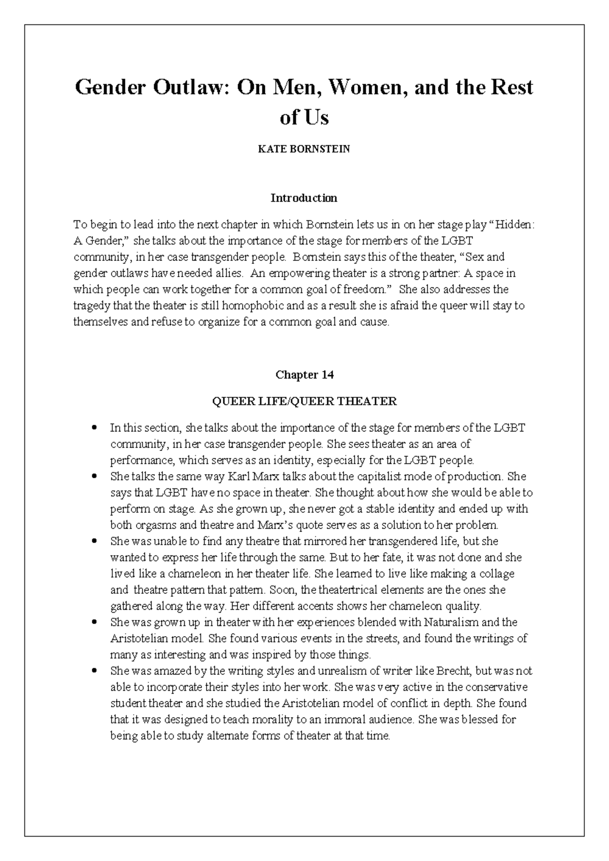 Gender outlaw- note - Gender Outlaw: On Men, Women, and the Rest of Us ...